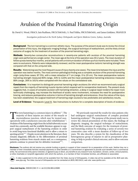 Pdf Avulsion Of The Proximal Hamstring Origin