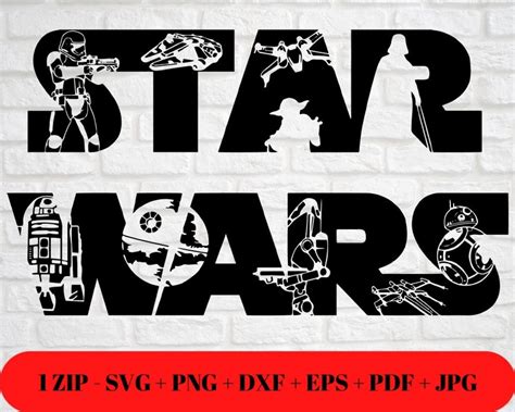 Star Wars Logo With Character Silhouettes Svg Cut File Digital