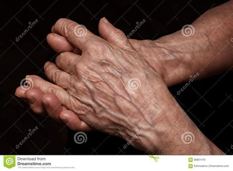 Folded Senior Woman Wrinkled Hands Close Up Old Age Age Problems Poverty And Loneliness Theme
