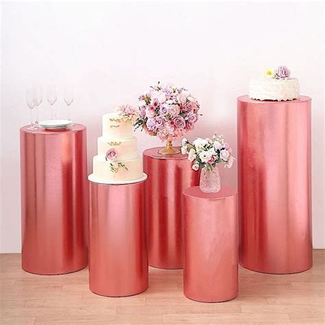 Balsa Circle 5 Blush Cylinder Pedestal Metallic Fitted Spandex Display