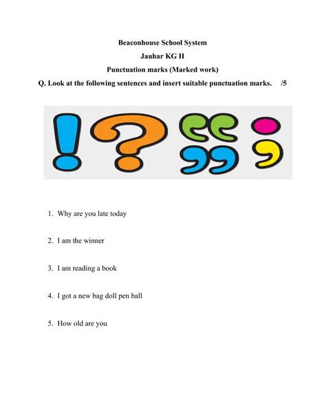 Punctuation Worksheets 1st Grade