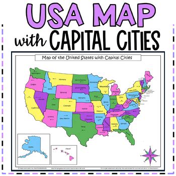 United States Map With Capital Cities Printable In Color And