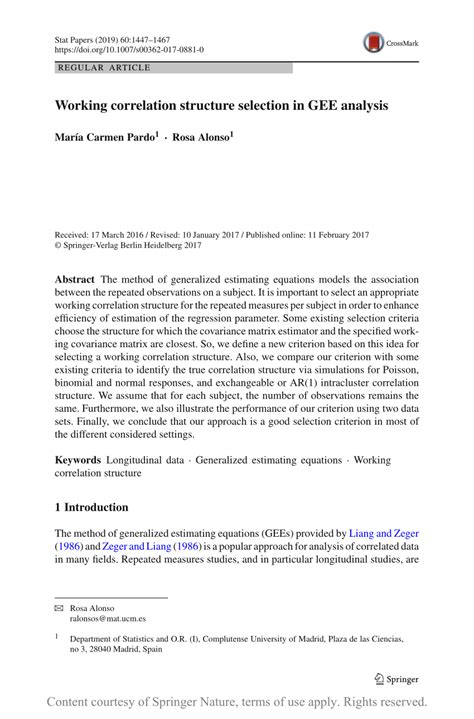 Working Correlation Structure Selection In Gee Analysis Request Pdf
