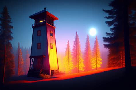 Lexica A Firewatch Tower In The Middle Of The Forest In The Night