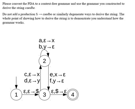 please convert the pda to a context free grammar and