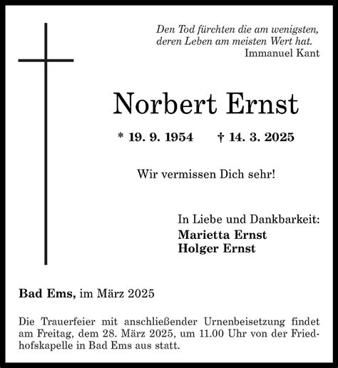 Traueranzeigen Von Norbert Ernst Rz Trauer De