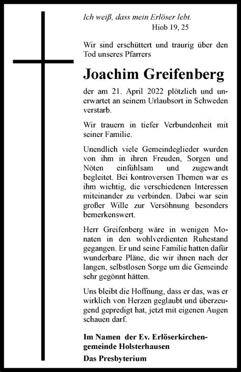 Traueranzeigen Von Joachim Greifenberg Trauer In Nrwde