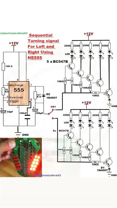 sequential turning signal for left and right using ne555 electronics