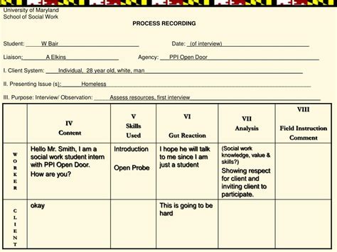 Process Recording Example Social Work