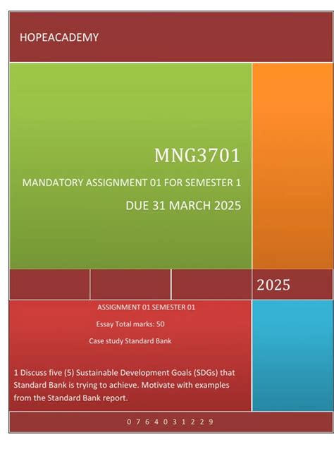 Mng3701 Mandatory Assignment 01 For Semester 1 2025 Due 31 March 2025