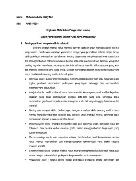 Rmk Pengauditan Internal Ch13 Internal Audit Key Competencies Pdf