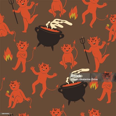 Seamless Pattern With Cute Devils Vector Graphics Stock Illustration Download Image Now Istock