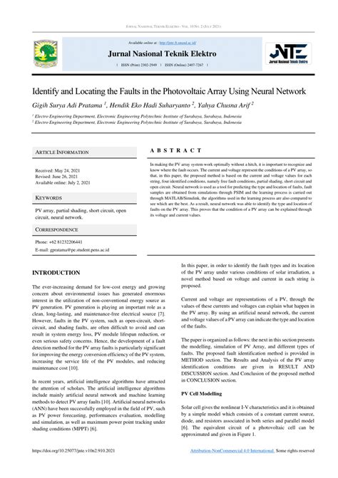 Pdf Identify And Locating The Faults In The Photovoltaic Array Using Neural Network