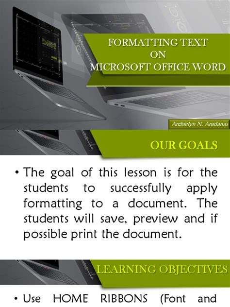 formatting text on microsoft office word archielyn n aradanas