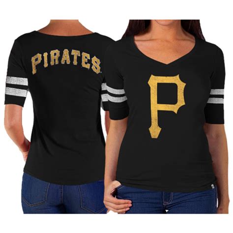 47 Brand Pittsburgh Pirates Womens Black Flanker Stripe T Shirt