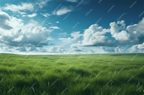 Grass Field And Sky Grassland Landscape Outdoors Premium Ai Generated