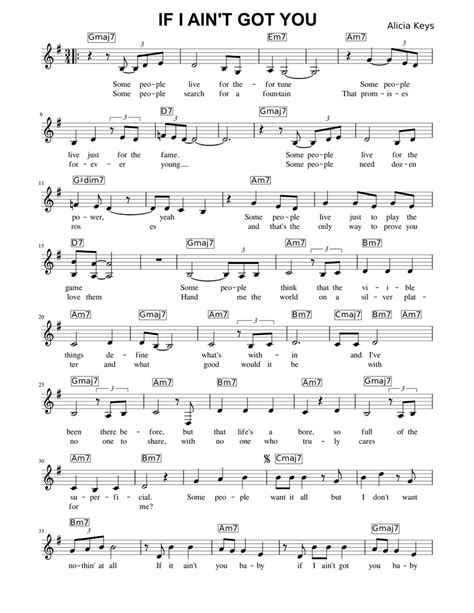 If I Aint Got You Sheet Music With Chords For Piano Solo Easy