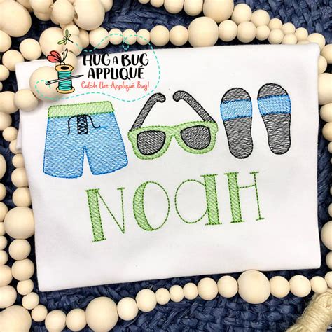 Trunks Glasses Slippers Sketch Stitch Embroidery Design Hug A Bug