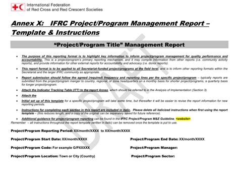 Ifrc Project Program Management Report Template And Instructions