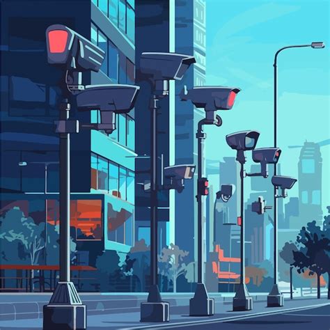 City Street Cctv Camera Video Surveillance Footage Premium Ai Generated Vector