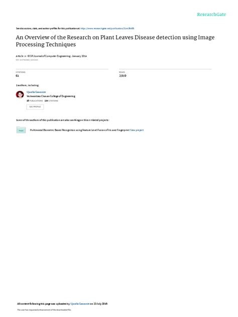 An Overview Of The Research On Plant Leaves Disease Detection Using Image Processing Techniques