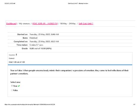 Self Quiz Unit 7 Attempt Review Started On Tuesday 23 May 2023 8 46 Am State Finished
