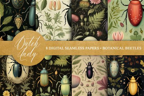 Seamless Botanical Beetle Patterns Graphic By Daphnepopuliers