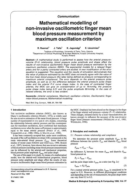 pdf mathematical modeling of non invasive oscillometric finger mean