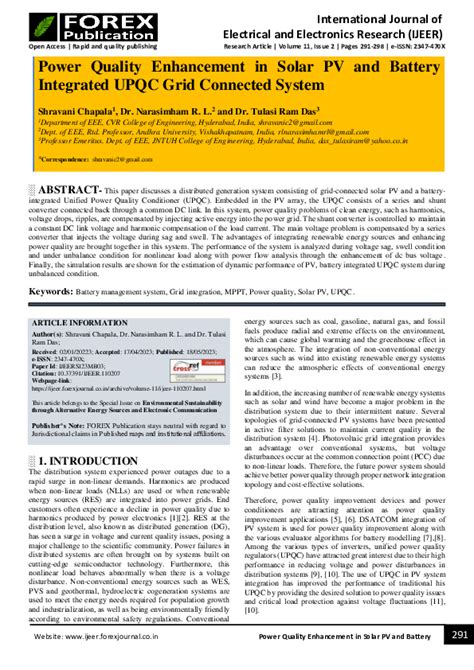 Pdf Power Quality Enhancement In Solar Pv And Battery Integrated Upqc Grid Connected System