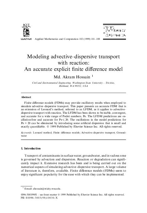 Pdf Modeling Advectivedispersive Transport With Reaction An Accurate Explicit Finite