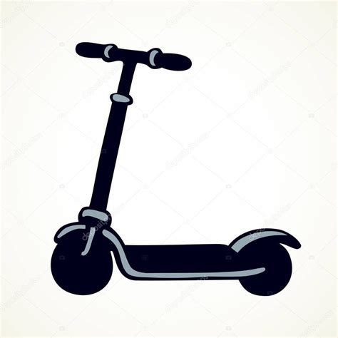Scooter Lindo Simple Aislado Telón Fondo Carretera Blanca Tinta Negra