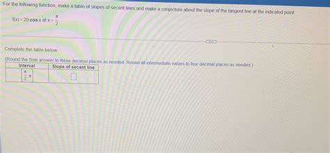 solved for the following function make a table of slopes of