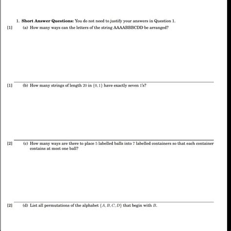 Solved 1 Short Answer Questions You Do Not Need To Justify