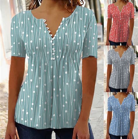 Womens T Shirt Henley Blouse Tunic Basic Casual Patchwork Buttons