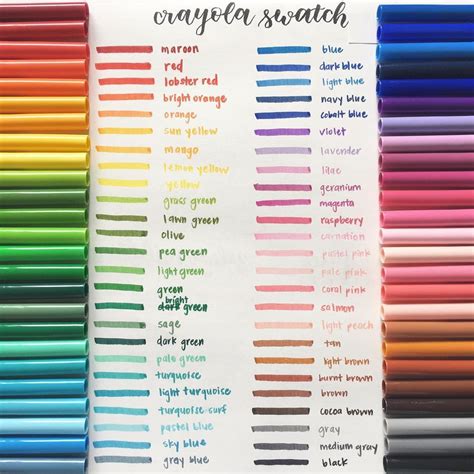 Printable Crayola Supertips Color Chart