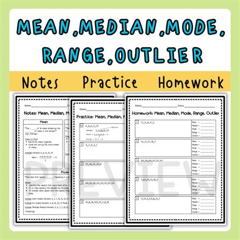 Mean Median Mode Range And Outlier Notes Practice And Homework