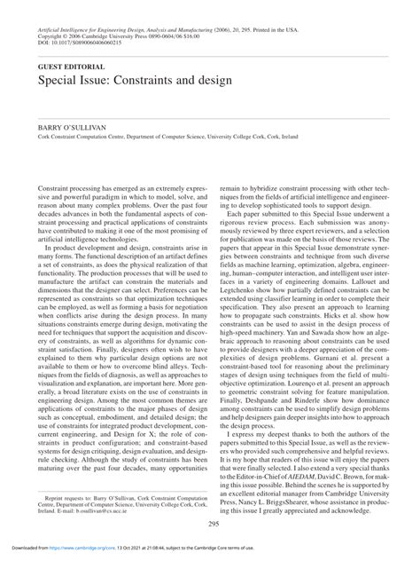pdf special issue constraints and design