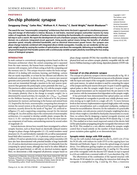 Pdf On Chip Photonic Synapse