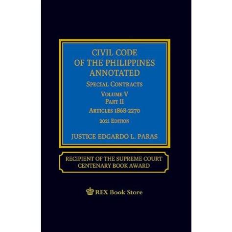 Civil Code Of The Philippines Annotated Volume V Part 2 By Paras 2021 Edition Cloth Bound