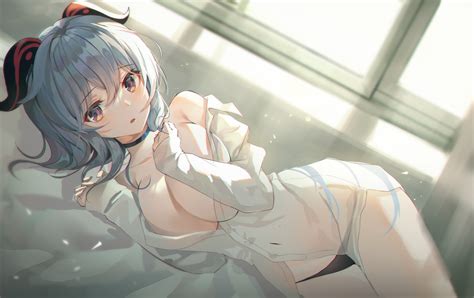 Big Boobs In Bed Cleavage Harusame Anime Anime Girls Genshin
