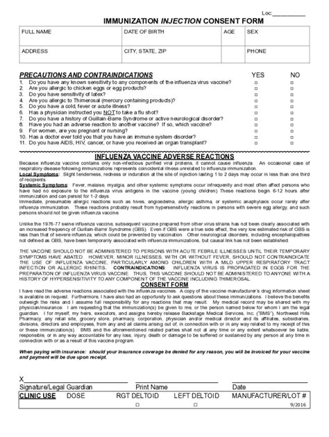 Fillable Online Immunization Injection Consent Form Fax Email Print