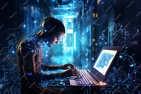 Premium Photo Advanced Humanoid Robotics Engaged In Futuristic