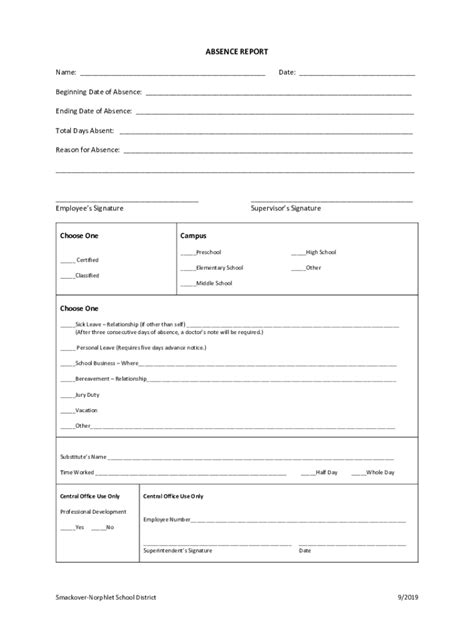 Fillable Online 9 Absence Report Templates Pdf Wordfree And Premium