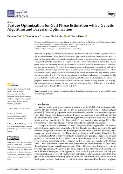 Pdf Feature Optimization For Gait Phase Estimation With A Genetic Algorithm And Bayesian