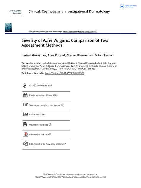 Severity Of Acne Vulgaris Comparison Of Two Assessment Methods Pdf