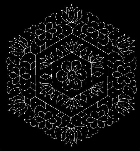 Black And White Rangoli Design With Leaves And Flowers