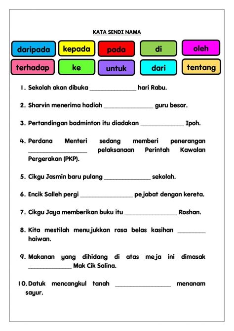 Kata Sendi Nama Free Interactive Worksheets 274724