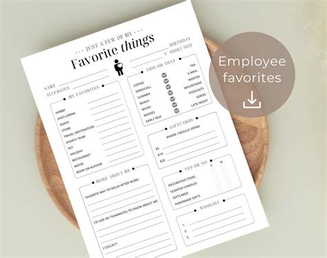 Employee Favorites List Get To Know My Employees Printable Team