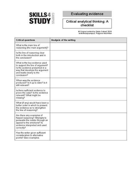 Critical Analytical Thinking A Checklist