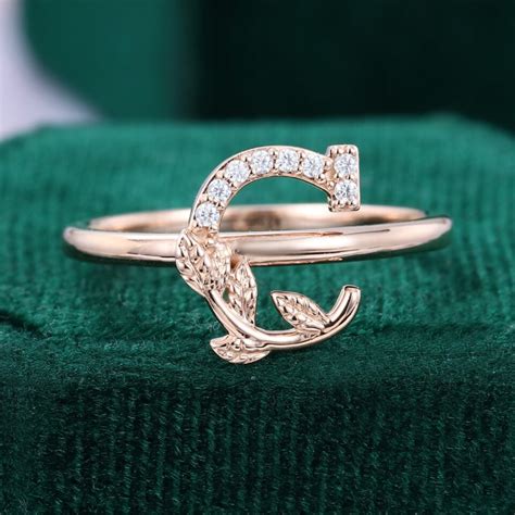 Foliage Signature Nature Inspired Letter C Initial Ring Mollyjewelryus